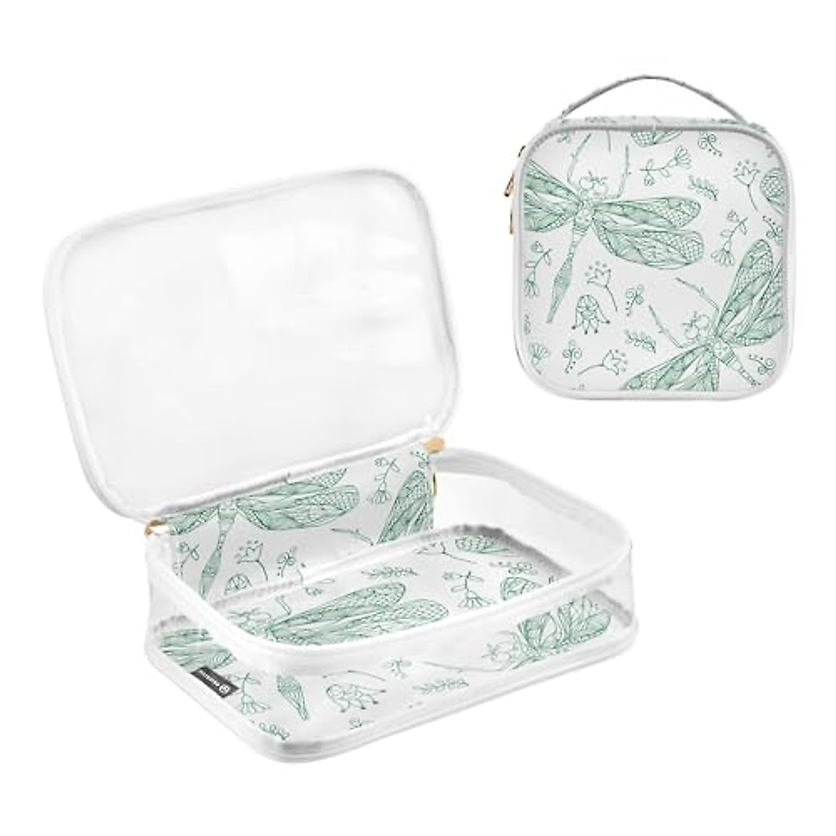Dragonfly 2 Pieces Clear Makeup Cosmetic Toiletry Bags for Women Men PVC Waterproof Portable Travel Storage Carry Pouch with Gold Zippers Plastic Tote Bags for Vacation Bathroom Organizing Traveling