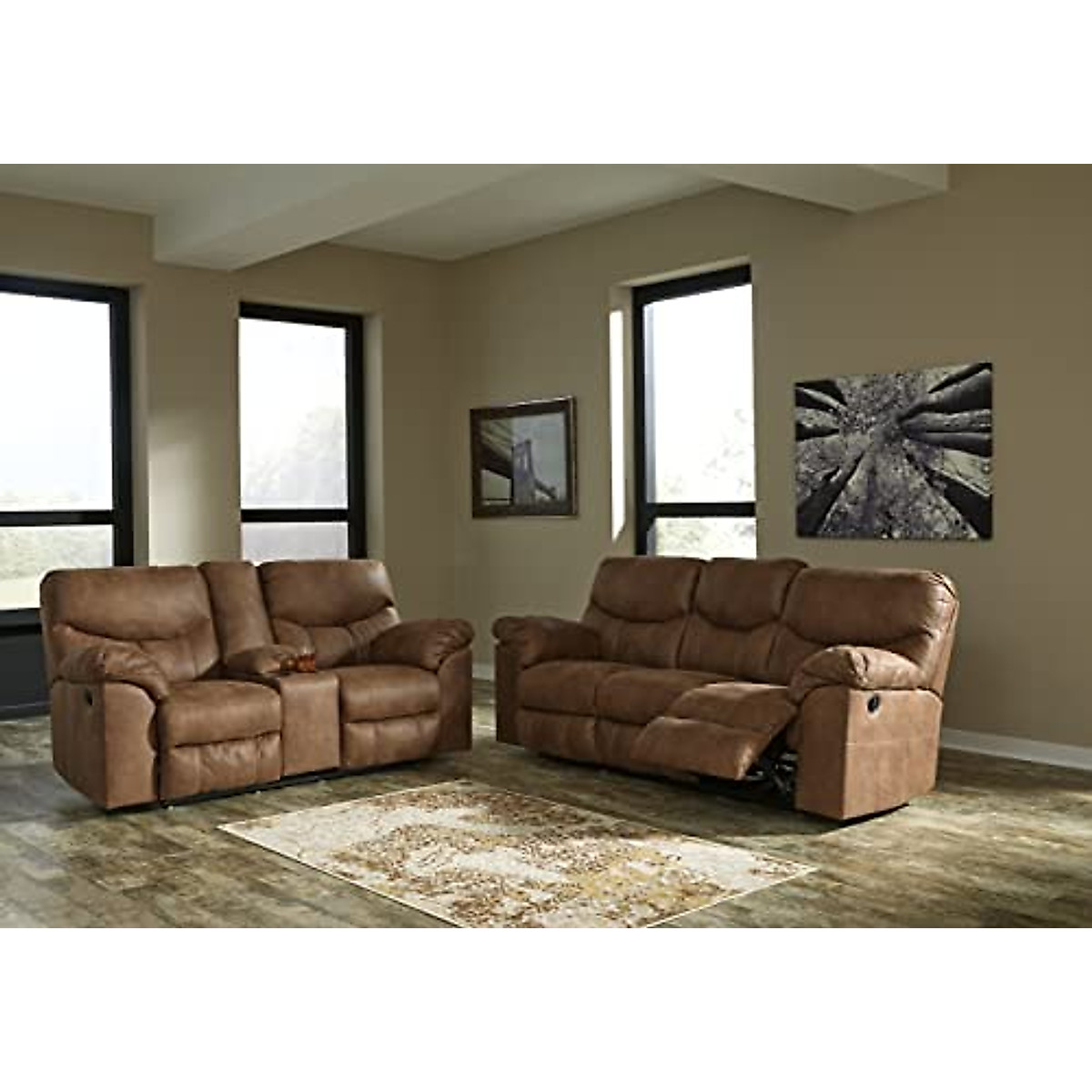 Signature Design by Ashley Boxberg Oversized Faux Leather Manual Pull Tab Reclining Sofa, Brown
