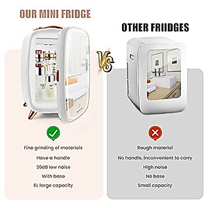 KFO Portable Mirrored Beauty Fridge With LED Lighting,6 Liter Portable Mini Fridge for Makeup, 4 Liter/6 Can 3 LED Mirror Light Mode,for Makeup Storag
