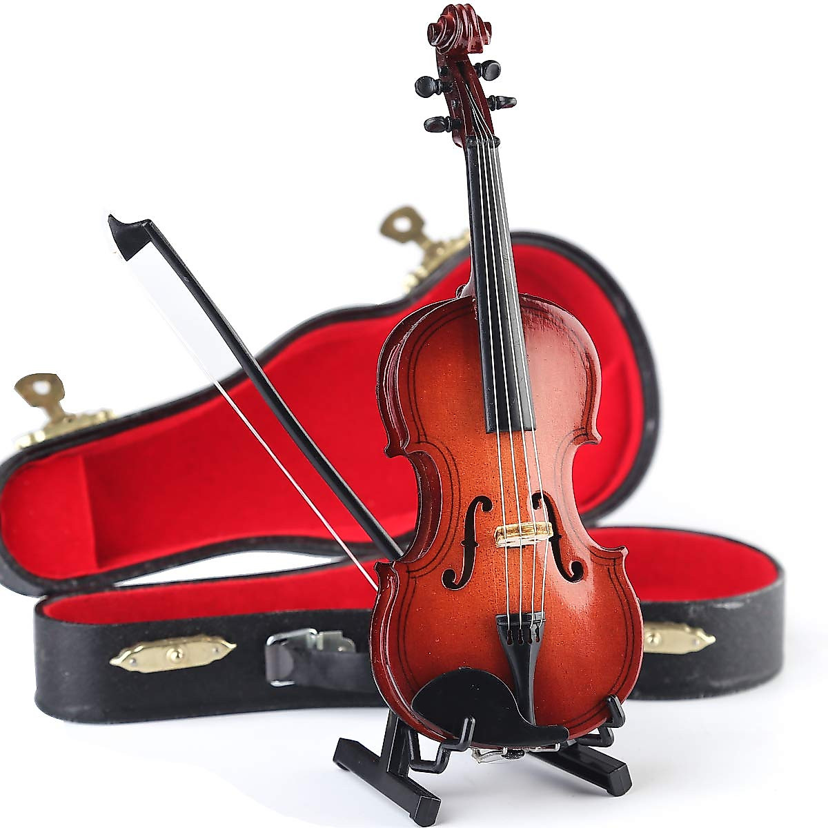 VERSAINSECT Miniature Violin with Stand,Bow and Case Mini Musical Instrument Miniature Dollhouse Model Home Decoration (3.15"x1.18"x0.59")