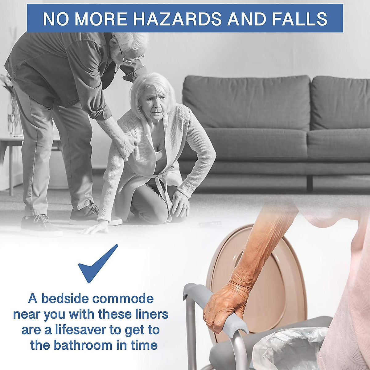 Commode Liners - 100 Strong Portable Toilet Bags - Easy To Use Bedside Commode Liners Disposable - Toilet Liners That Support Dignity of Seniors & Disabled - No More Buckets to Wash - NO Absorbent Pad