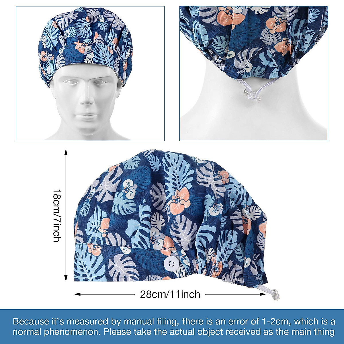 Syhood 6 Pieces Button Bouffant Hats Working Caps Adjustable Printed Sweatband Caps for Women Men Nursing Surgical Caps with Button (Unicorn Style) Multicoloured