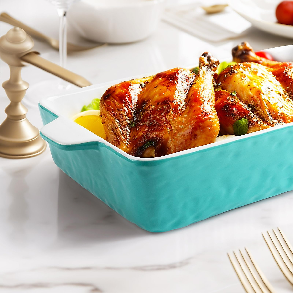 Krokori Ceramic Baking Dish, Casserole Dish for Oven, Lasagna Pan Deep, 9x13 Baking Pan with Handles, Porcelain Bakeware for Lasagna, Baking, Cooking, Kitchen, Daily Use, Wedding Gift (Aquamarine)