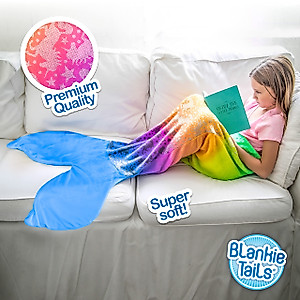 Blankie Tails - Rainbow Unicorn Mermaid Blanket - Double Sided Fleece Mermaid Tail Blanket - Mermaid Tails for Girls - Throw for Gifts, Sleepovers, & Daily Use for Kids, Adults & Teens