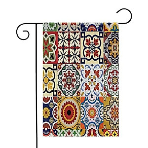 Double-sided garden flag Mexican Talavera Ceramic Tile Pattern Ethnic Folk Outdoor Flag Garden Flag Yard Outdoor Decoration （12×18in）.