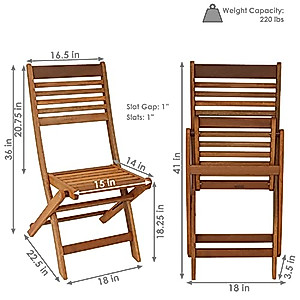 Sunnydaze Meranti Wood Outdoor Folding Patio Chairs - Set of 2 - Outside Wooden Bistro Furniture for Lawn, Deck, Balcony, Garden and Porch - Teak Oil Finish