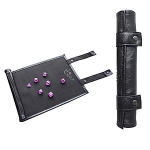 Scroll Dice Tray DIce mat Holder Storage Pouch Rolling Mat DND D and D Dungeons & Dragons Game Dice with Zippered Holds up to 14 Metal Plastic Polyhedral Dice Accessories (Black)
