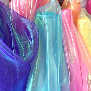 Tong Gu 59 x 39 inch Sheer Organza Fabric Voile Glitter Tulle Iridescent Mesh Wedding Costume Curtain DIY (Light Green)