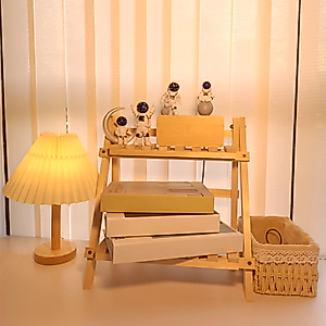 Wooden Double Layer Rack Desk Storage Organizer, Foldable 2-Tier Ladder Shelves, Durable Shelf Flower Pot Seasoning Storage Racks, Sundries Shelf, Home Decor Organizer(Ladder)