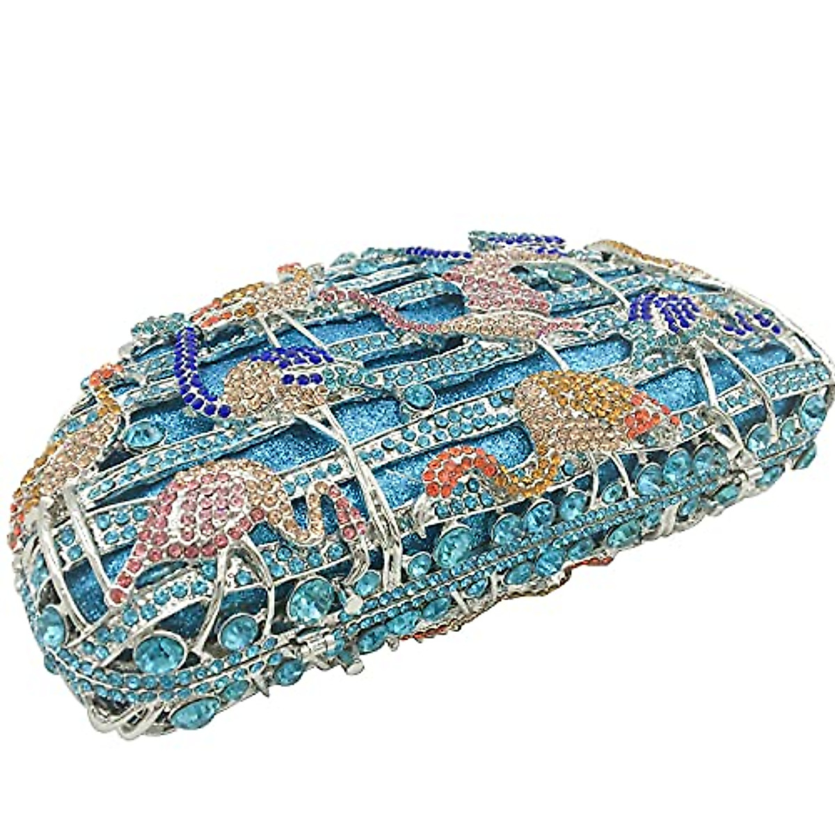 Elegant Flamingo Clutch Women Crystal Evening Purses and Handbags Luxury Wedding Party Bridal Rhinestone Bag (Mini,Blue)