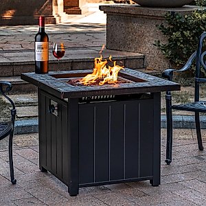 OutVue 30 inch Real Slate Propane Fire Pit Table, Gas Fire Pits for Outside Patio,50000 BTU Propane Fire Pits with Lid &Lava Rocks,Firepit for Garden,Yard