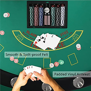 Vilobos 7 Player Blackjack Table with Folding Legs 71'' Casino Game Table Removable Metal Cup Holder Green Felt