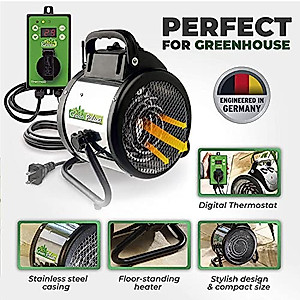 Bio Green PAL 2.0/USDT Palma Greenhouse Heater incl. Digital Thermosta, 11 x 8 x 12.5" / 280 x 195 x 315 mm