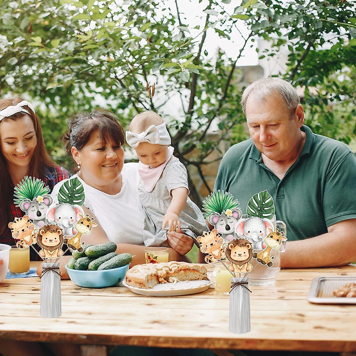 28 Pcs Safari Table Centerpieces Baby Shower Decorations Centerpiece Sticks Oh Baby Centerpieces Tables Toppers for Boys Kids Party Supplies