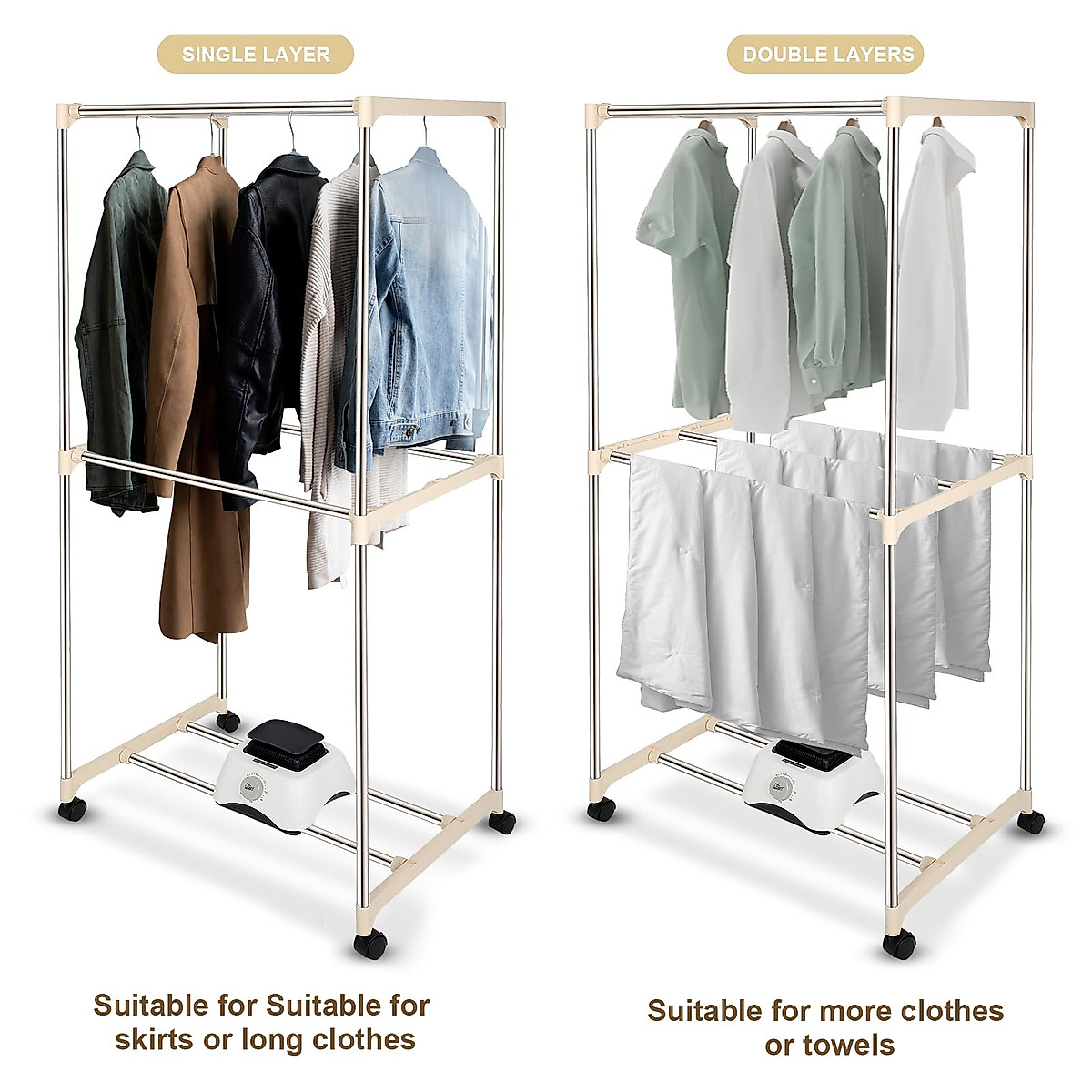 Uten Clothes Dryer, 1500W Clothes Dryer Machine with Timer, Laundry Drying Wardrobe, Electric Clothes Drying Rack and Dryer for Apartments, Home