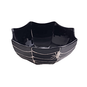 Bico Halloween Spider Web 9.5 inch Black Candy Ceramic Serving Bowl, for treats, chocolates, cookiess, Microwave and Dishwasher Safe