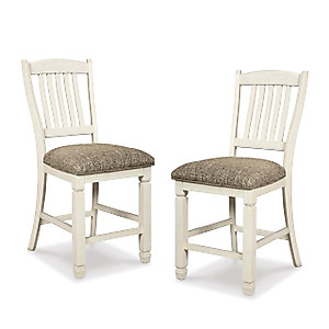 Signature Design by Ashley Bolanburg 24" Counter Height Farmhouse Barstool, 2 Count, Antique White