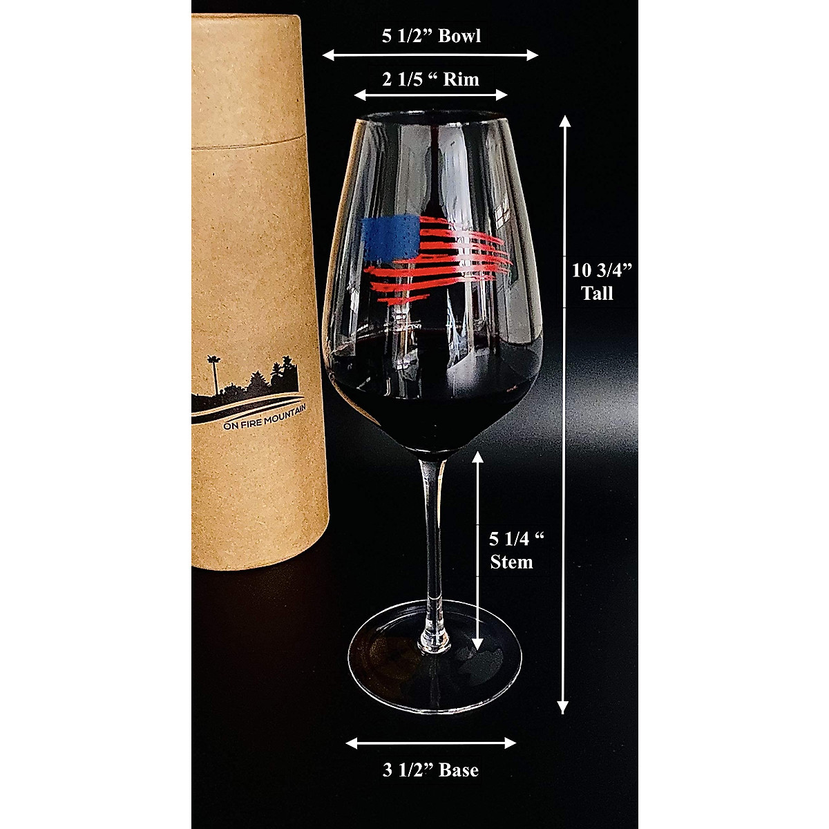 American Flag Long Stem Red Wine Glasses, Set of 2 Tall 20.5 oz Bordeaux Style Delivered in Custom Round Gift Box, Ideal Patriotic Gift, 4th of July Independence Day, Wedding Gift.