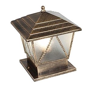 Lights Outdoor Outdoor Waterproof IP65 Patio Post Lamp External Quality Aluminum Square Pillar Column Light Hammering Glass Lantern Victoria Antirust Rainproof Glass Shade Porch Streetlight Surface Mo