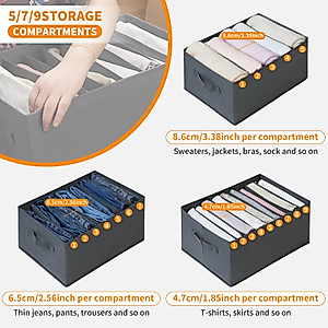6 Pcs Large Size Wardrobe Clothes Organizers 5/7/9 Grids Foldable Clothes Organizers with Handles for Pants, Jeans, Sweater, T-shirt, Thin Coat, Dress 16.9 x 11.8 x 8.6 Inches Stackable Storage Bin