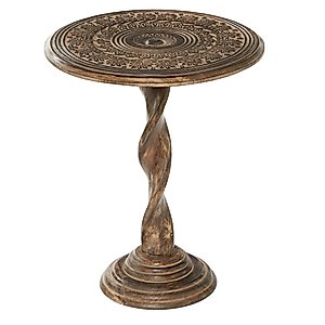 Deco 79 Mango Wood Floral Handmade Intricately Carved Accent Table with Spiral Leg and Elevated Base, 18" x 18" x 22", Brown