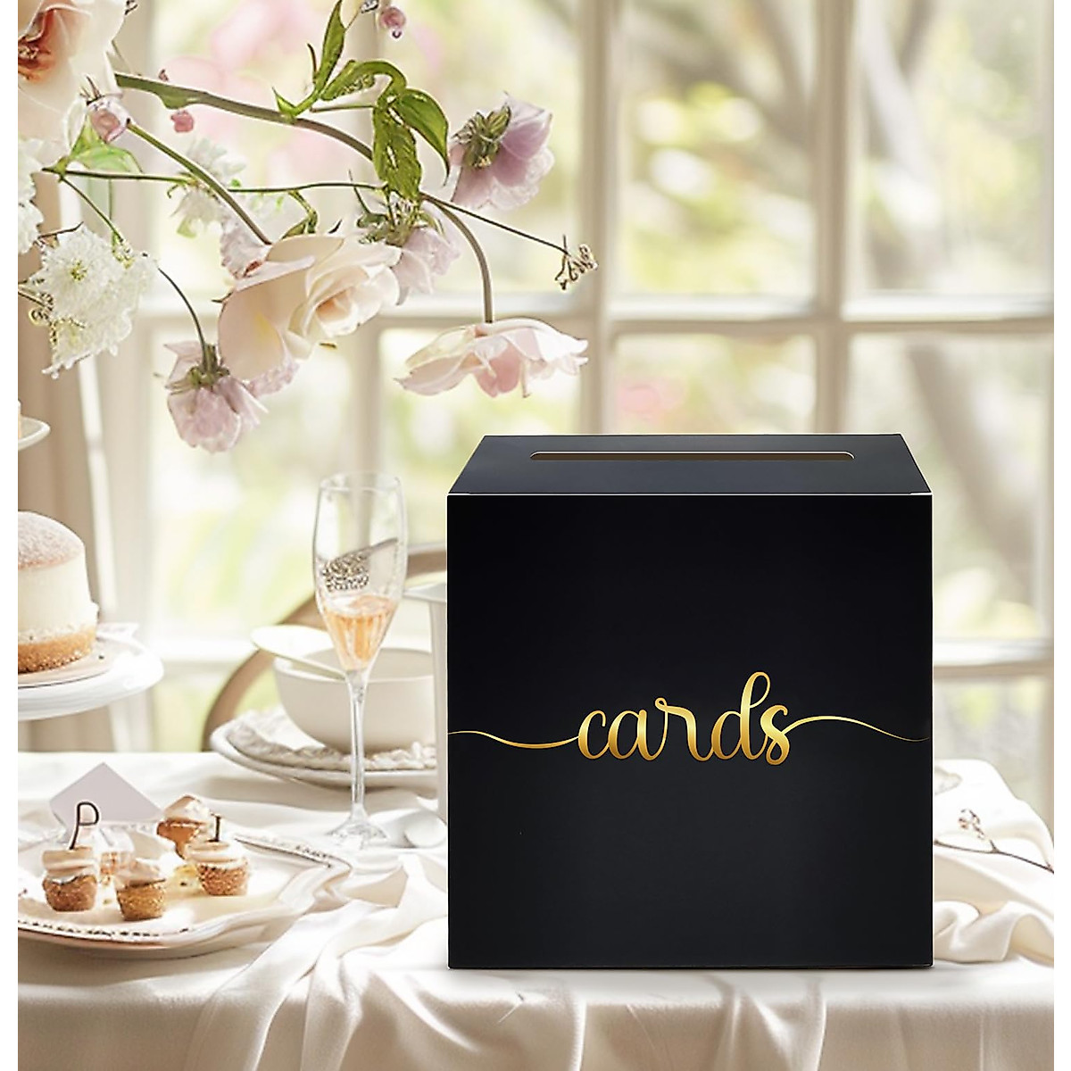 SietDESEO Black and Gold Card Box for Party Envelope Box Money Card Box Gift Card Box Holder for Wedding Reception Baby Shower Birthday Card Box