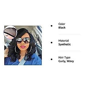 Lady Miranda Loose Wave Lace Part Wig Pure Color Nature Curly Synthetic Heat Resistant Weave Full Wigs for Women(Black)