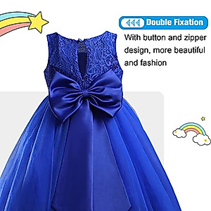 TENTIDE Baby Flower Girls Formal Dress Sapphire Blue Holiday Party Pageant Lace Sleeveless A-line Bow Tulle Dress (Blue-1, 6-12M)