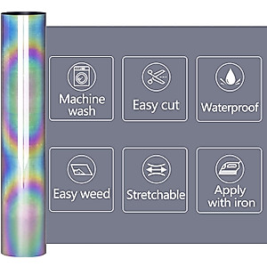 HTVVETUR Reflective Rainbow Heat Transfer HTV Vinyl Roll 12'' x 8' Rolls for DIY T-Shirts Iron On PU Stretch Vinyl for Silhouette Easy to Cut & Weed (Reflective Rainbow)