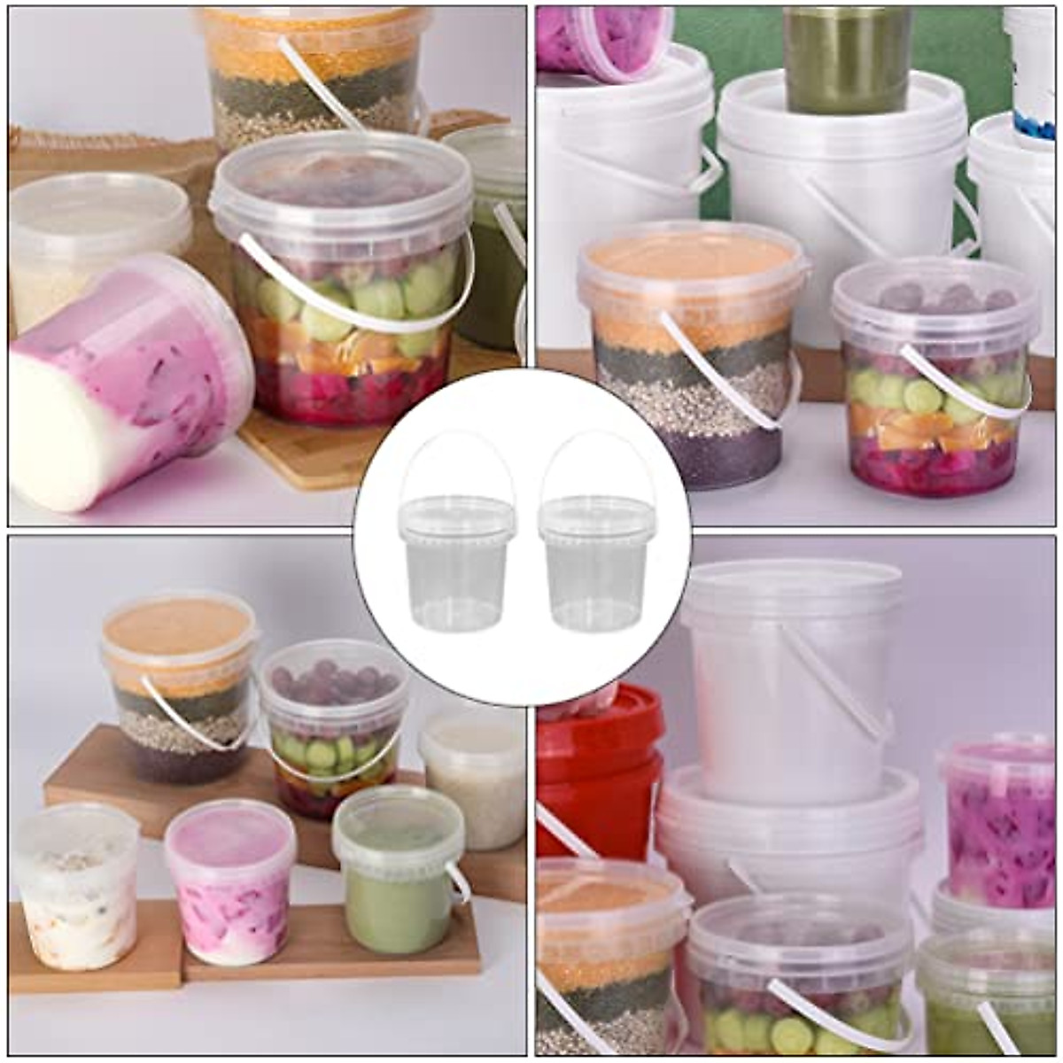 Hemoton Soup Pail 2Pcs 1L (33.8 oz) Clear Plastic Bucket with Lid and Handle, Ice Cream Tub with Lids - Food Grade Freezer and Microwave Safe Food Storage Containers Food Storage Bucket