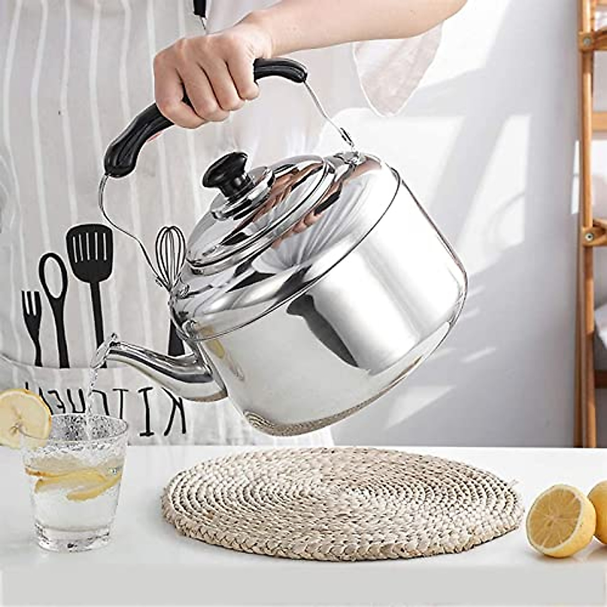 Food Grade Stainless Steel Tea Pots for Stove Top Automatic Whistling Tea Kettle, Anti-scalding Handle Dustproof Lid, Suitable for All Kinds of Stoves (Size : 5L)