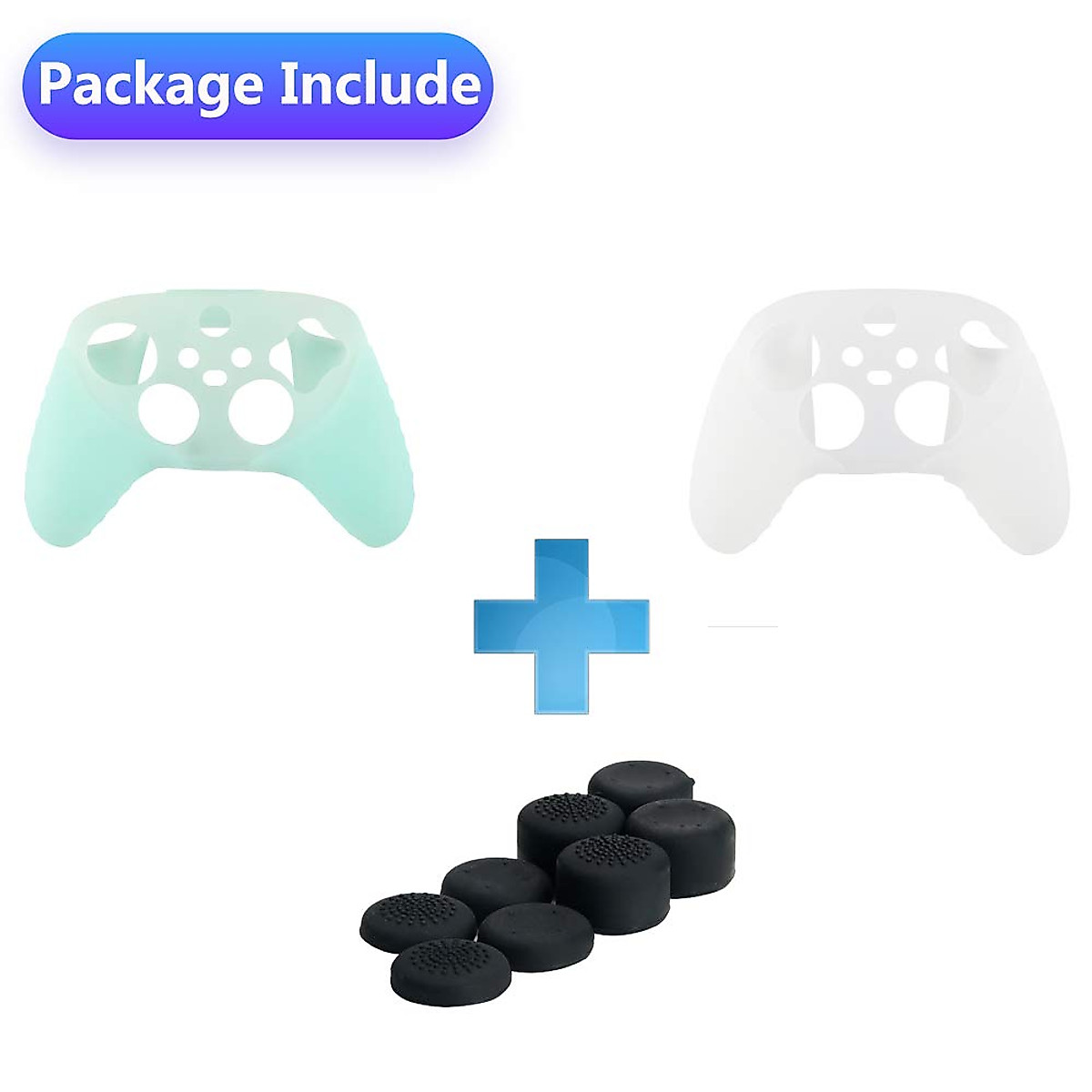 Controller Grip Cover for Xbox Series X/S, Anti-Slip Silicone Skin Protective Cover Case for Microsoft Xbox Series X/S Controller, 2 Pack with 8 Thumb Grips (White+Blue)