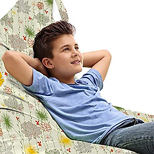 Ambesonne Retro Lounger Chair Bag, Vintage Inspired Nature Depiction with Doodle Style Blooming Flower and Leaf Motifs, High Capacity Storage with Handle Container, Lounger Size, Multicolor