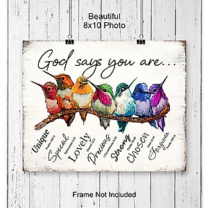 God Says You Are Hummingbirds Wall Art & Decor - Religious Scripture Encouragement Gift for Women - Psalms Bible Verses - Motivational Family Art - Inspirational Positive Quotes Christian Affirmations