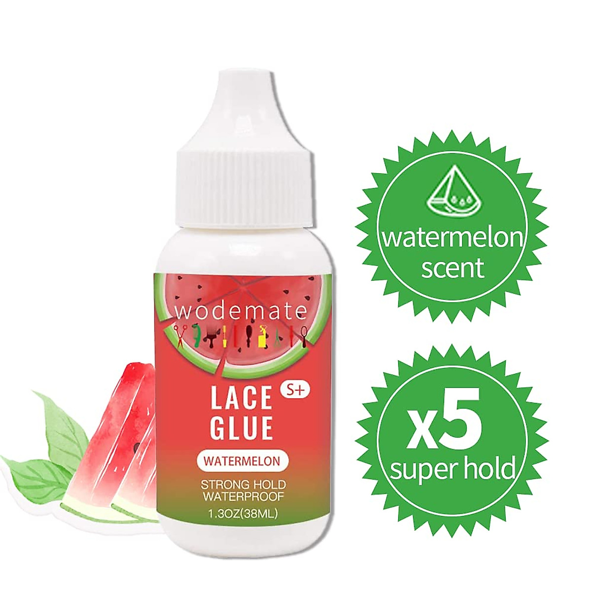 Wig Glue for Front Lace Wig, Strong Hold Glue Watermelon for Hair Systems Invisible Bonding Adhesive,Waterproof and Oil-Resistant for Hairpiece Closure Frontal Toupee Systems 1.3Oz