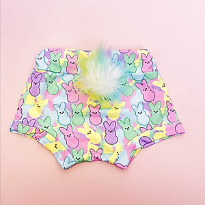 MEIAZM Newborn Infant Baby Girl Easter Outfits Letter Romper Bodysuit+Fluffy Bunny Tail Shorts+Headband 3PCS Rabbit Clothes (Pruple, 0-3M)