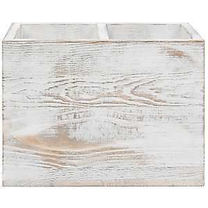 MyGift Whitewashed Wood Kitchen Utensil Holder Organizer, Countertop Flatware Silverware Cooking Utensil Crock Storage Caddy with 2 Compartments