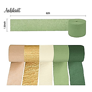 AOBKIAT Wedding Party Decorations, 5 Rolls Olive Green Brown Crepe Paper Streamers for Green Boho Wedding, Birthday, Bridal/Baby Shower