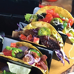 zappy 100 Pack Taco Holder Taco Stand holds Hard Tacos and Soft Taco Shells | Taco Truck Tray for the Best Mexican Tacos Schwarmas or Pita Wraps 100 Heavyweight Disposable Plastic Taco Holders