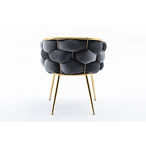 Warmiehomy Velvet Dining Chairs Modern Living Room Tufted Upholstered Accent Chairs Gold Vanity Chairs for Living Room Makeup Room Dining Room,Black