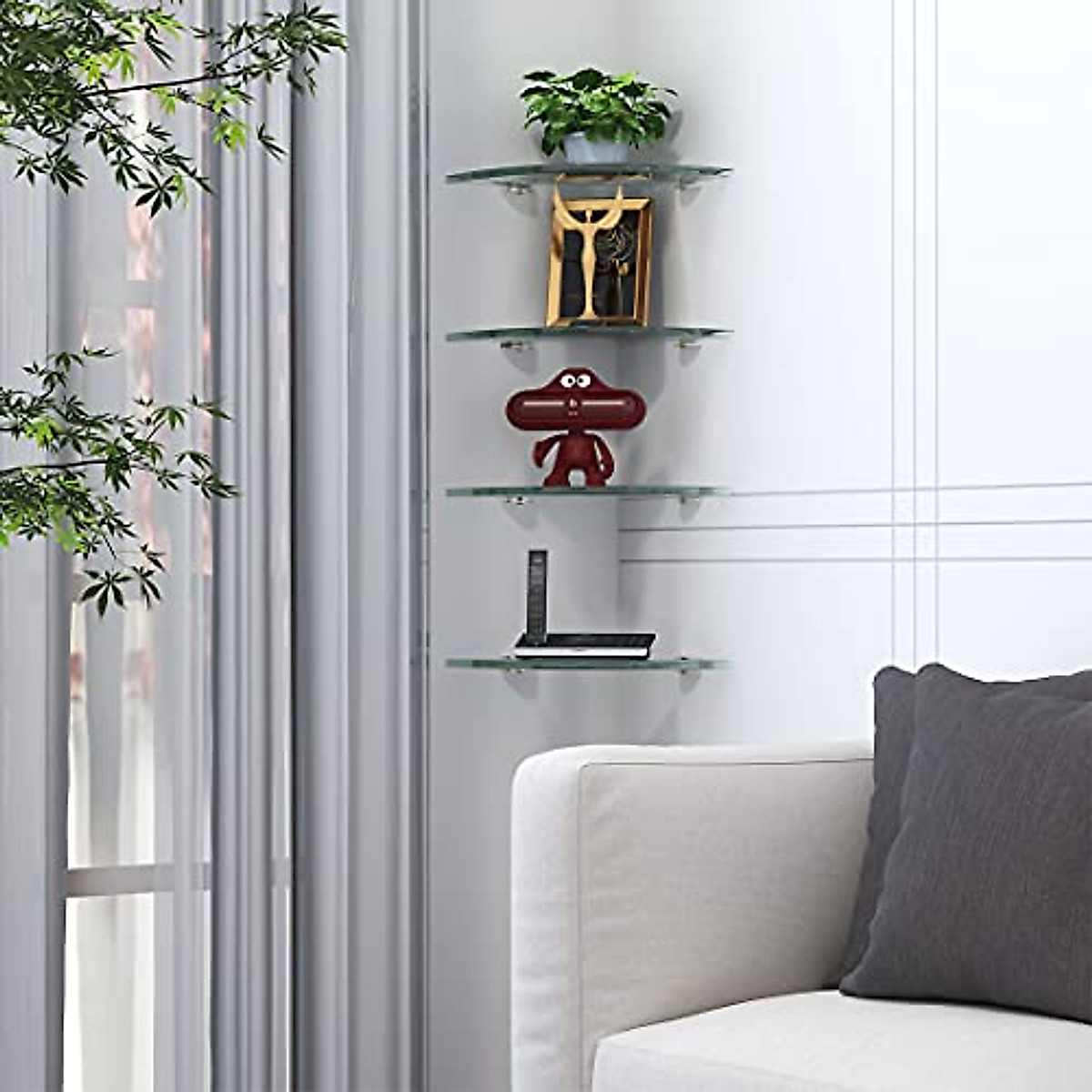 SHUAIAIW Bathroom Corner Organizer Shelves Shower Caddy Shelf Wall Mount Set of 2 Tempered Glass Shelf Shower Holder for Shampoo and Soap Organizer Adhesive Corner Shelf No Drilling