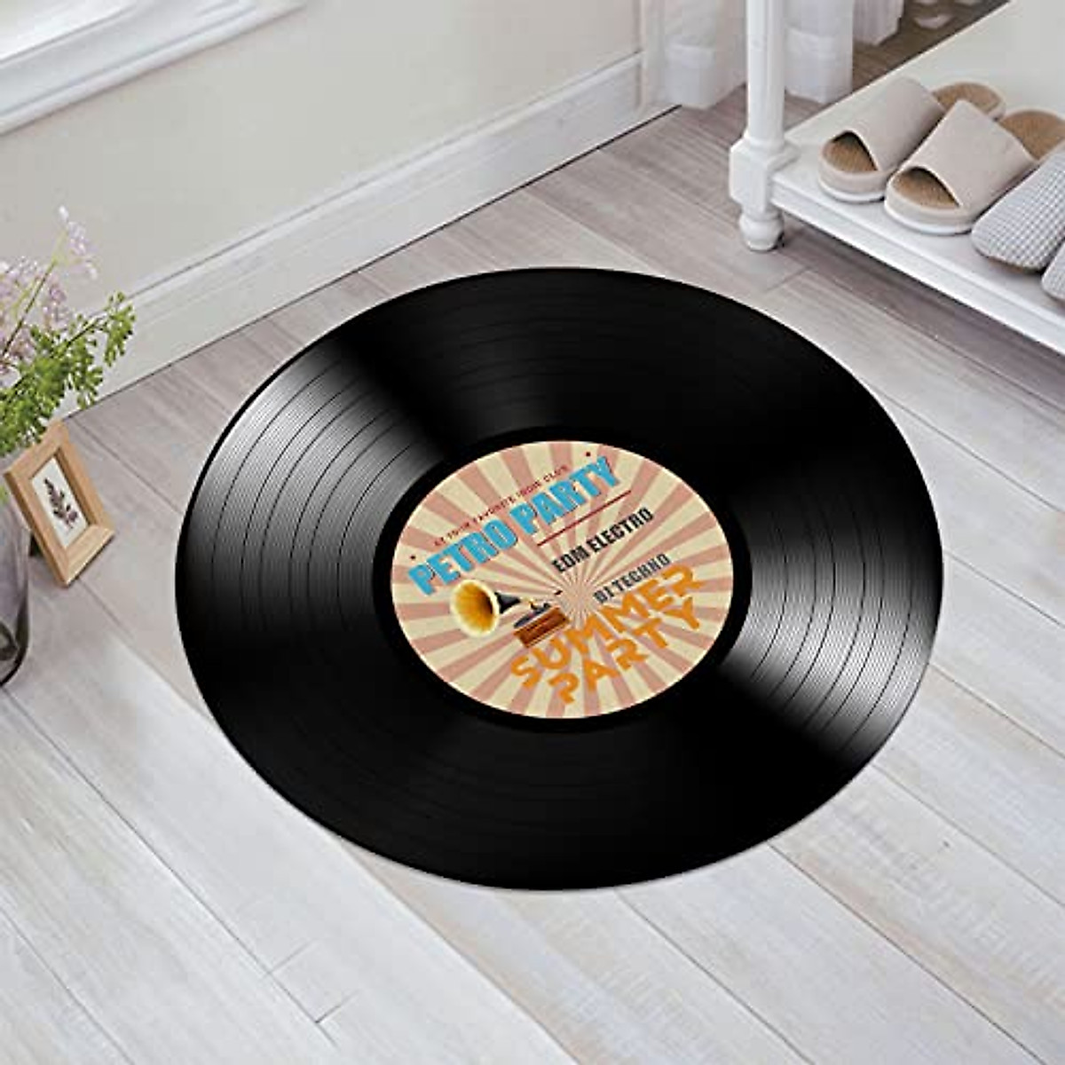 YEAHSPACE Record Rug Round 40 inch Retro Music Rug Playroom Living Room Bedroom Decor-Retro Music Vinyl Record CD Black