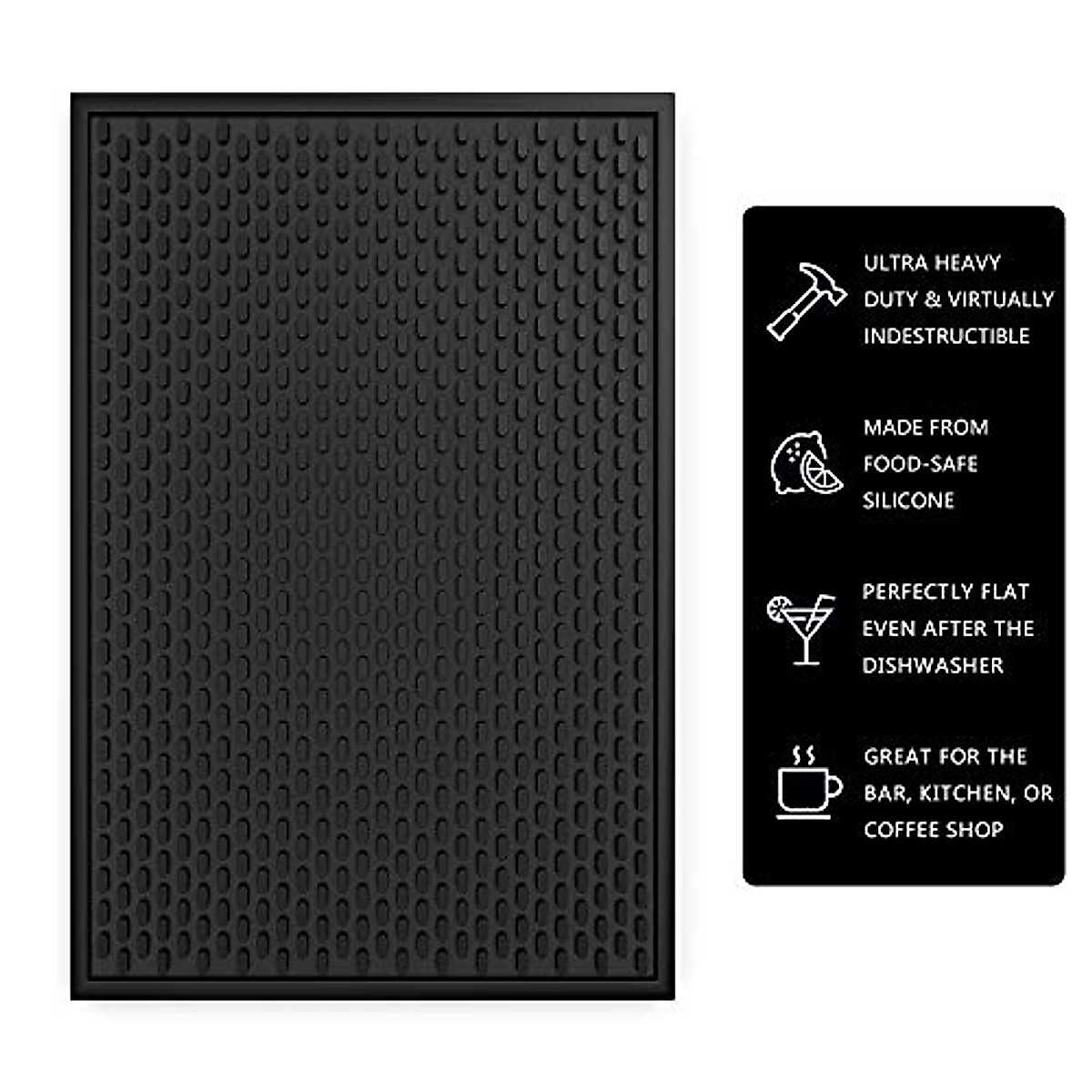 AXIESO Silicone Bar Mat - 1/2 Inch Thick Heat-Resistant and Food Safe Drip Mat - Spill Mats for Counter Top - Service Mat for Kitchen, Coffee Bar, Restaurant - Drying Mat for Glasses - 18 x 12 Inches