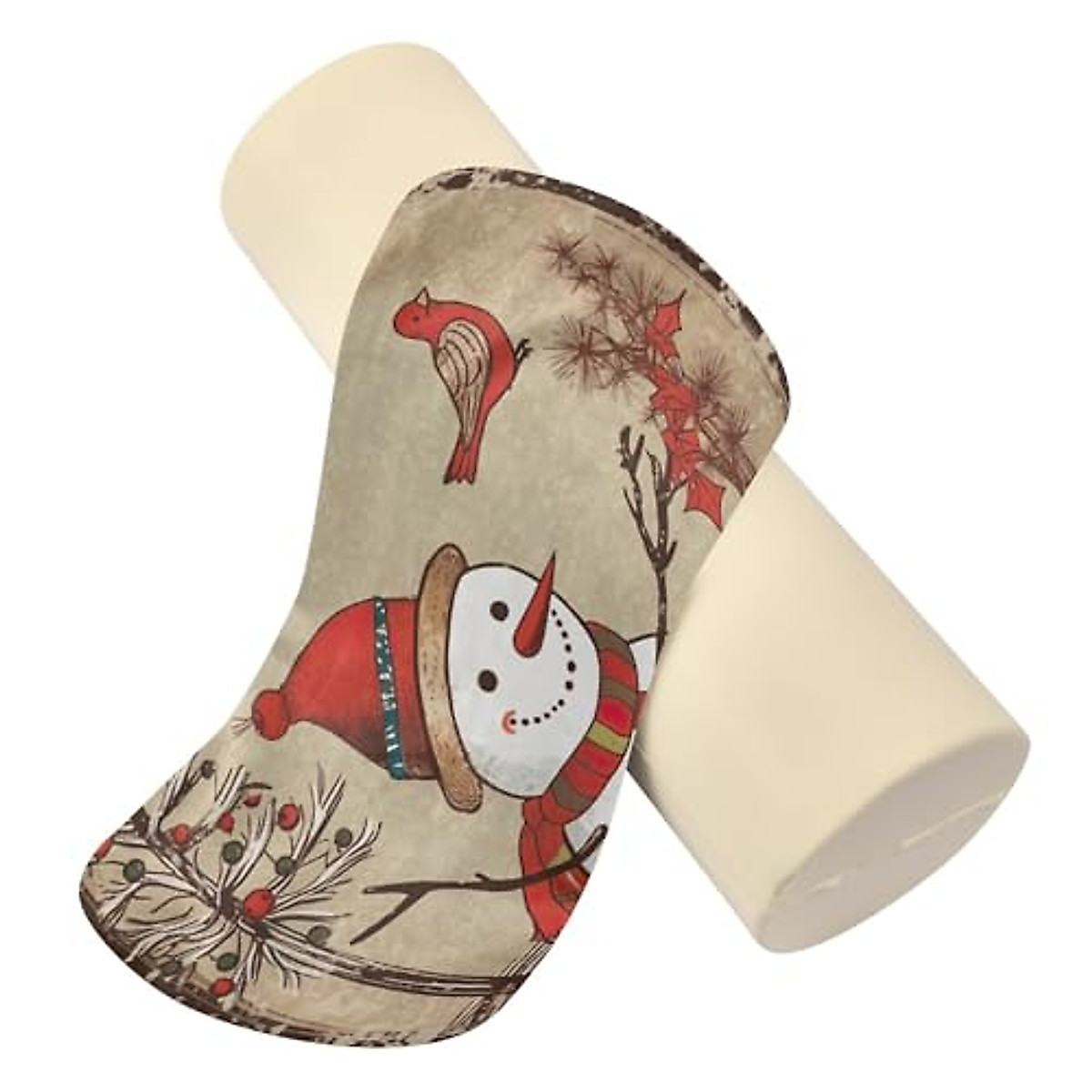 xigua Christmas Snowman Neck Roll Pillow for Neck Relief with Removable Washable Cover - Memory Foam Round Cylinder Bolster, Ergonomically Designed for Head, Neck, Back, and Legs