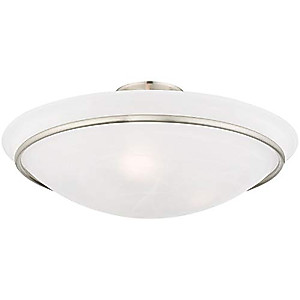 3 Light Brushed Nickel Ceiling Light Fixture with White Alabaster Glass Shade