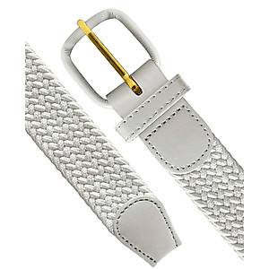Belts.com Leather Covered Buckle Woven Elastic Stretch Belt, White, (L(37"-39")