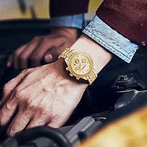 FANMIS Unisex Luxury Pave Floating Crystal Diamonds Calendar Quartz Watch with Stainless Steel Link Bracelet (B Gold)