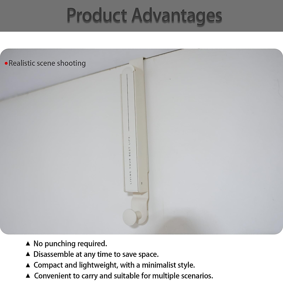 FCWVP Aluminum Alloy Folding Clothes Drying Rack - Over The Door Hanger with Retractable Rod, Foldable, Portable, Space-Saving Bathroom Accessories and Towel Rack Organization