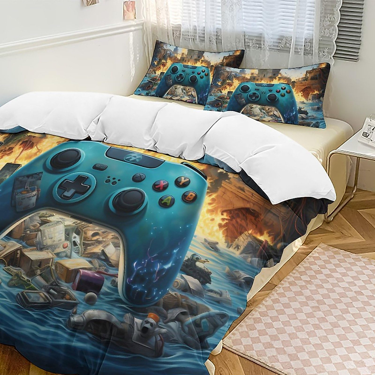 OPYINVZXX Music Duvet Cover Set Full Size, Bedding Set 3 PCS, Soft Microfiber Patterned Comforter Cover with Zipper, 1 Duvet Cover and 2 Pillowcase Twin, White