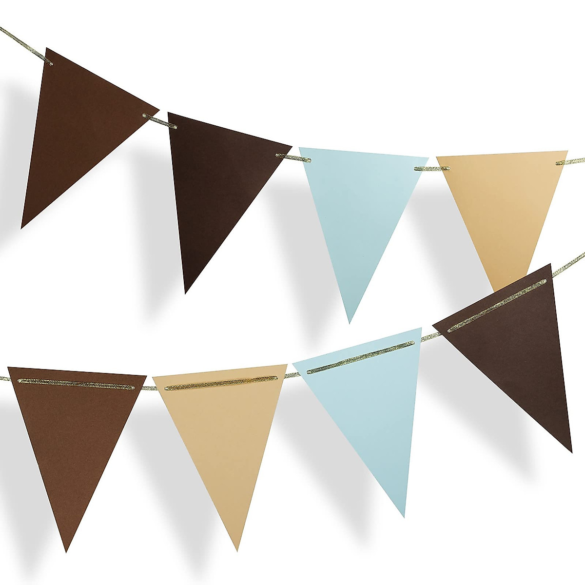 Fonder Mols Paper Pennant Banner Triangle Flags Bunting Garland for Bear themed Boy Baby Shower Birthday Nursery Wall Backdrop Decorations (10 feet, Coffee Blue, Large)